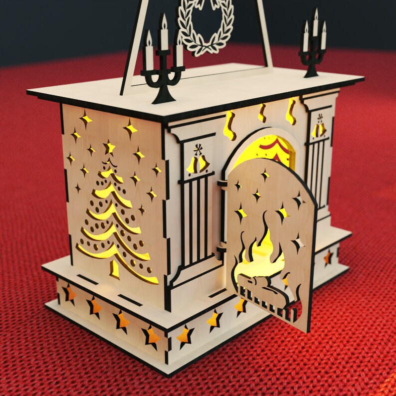 Christmas Fireplace Laser Cut File Candle Holder Lamp Night Light ...