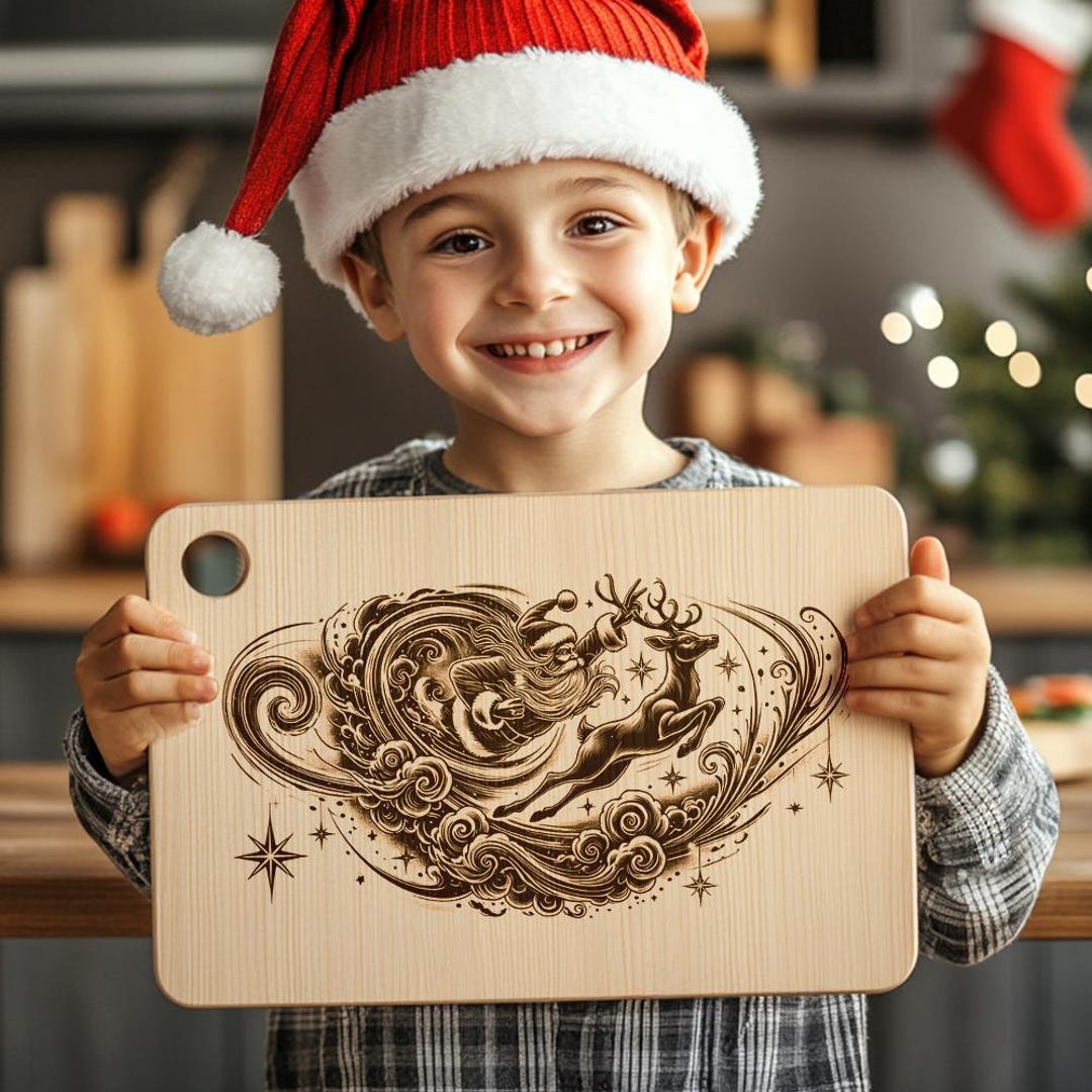 Flying Santa Christmas Engraving for Charcuterie Board, Holiday Kitchen ...