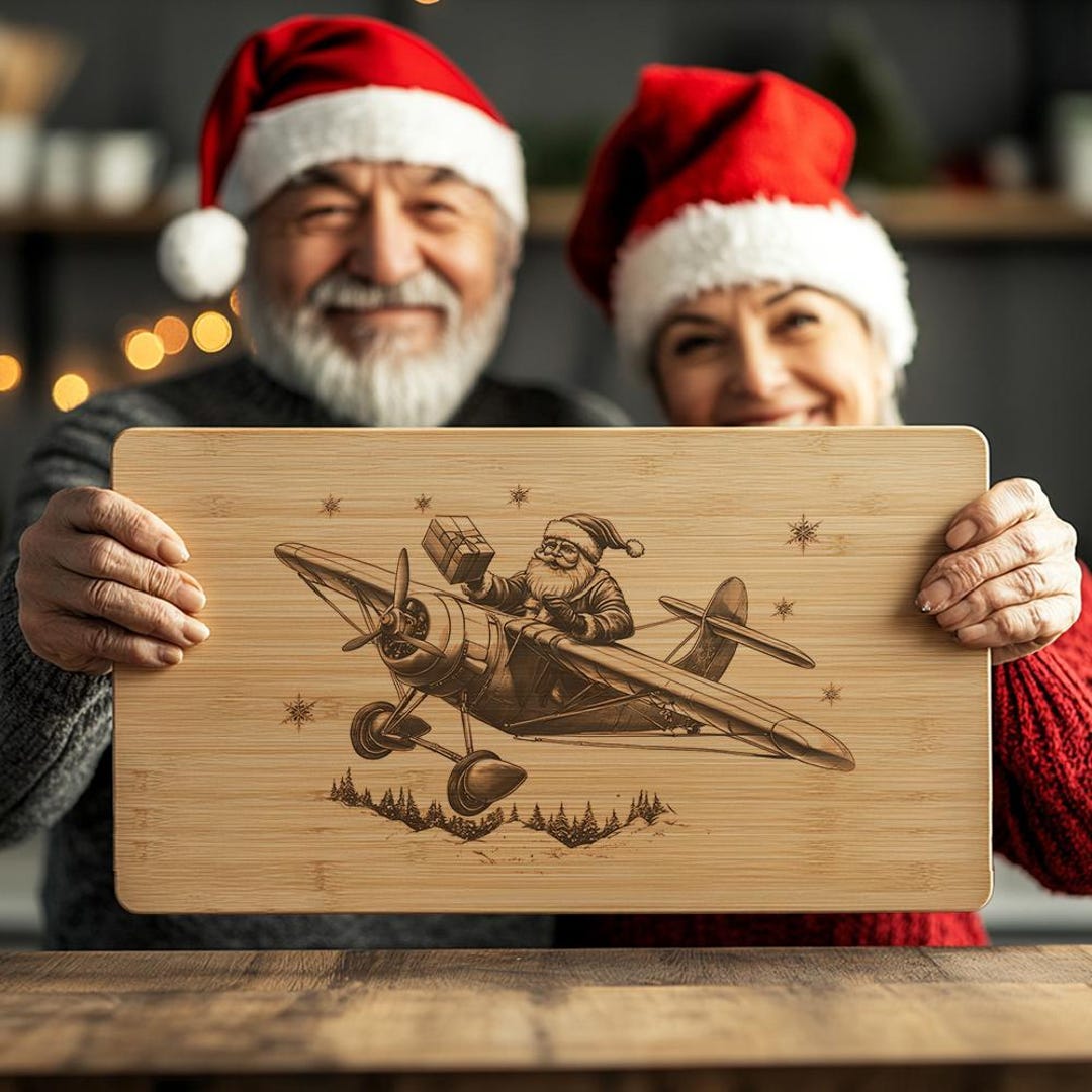 Santa Plane Christmas Engraving File for Charcuterie Board, Holiday ...