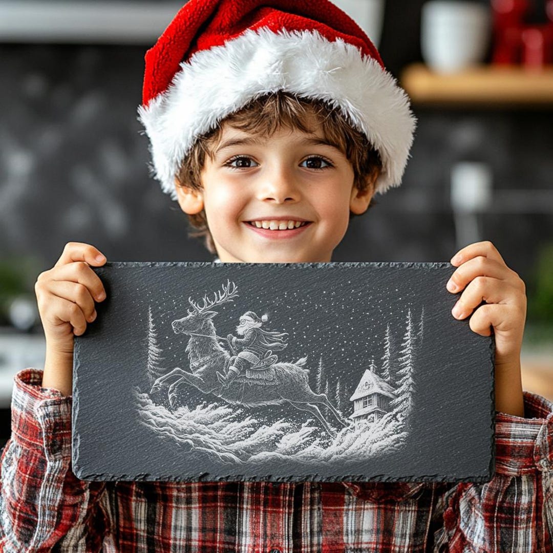 Slate Cheese Board Laser Engraving File, Santa Claus on Reindeer ...