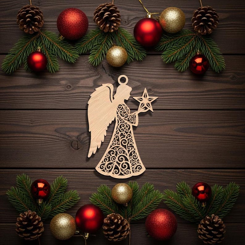 Angel Ornament SVG Laser Cut File, Christmas Decoration With Star ...