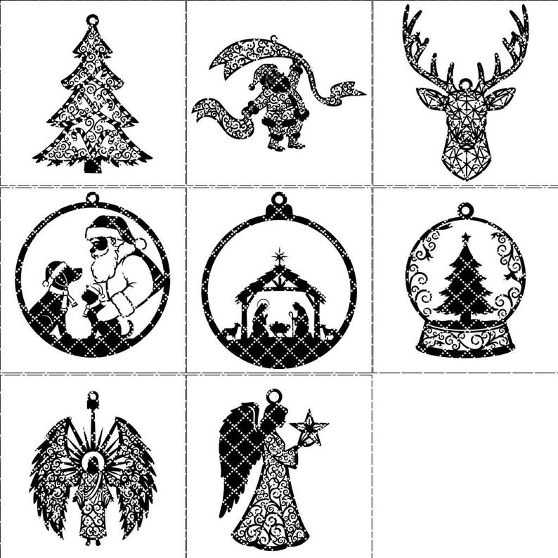 Christmas SVG Bundle Laser Cut Files, 8 Christmas Ornament Designs ...