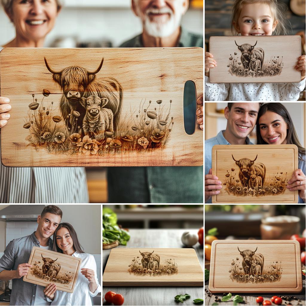 Highland Cow Family Charcuterie Board Laser Engraving Bundle, 6 Unique ...