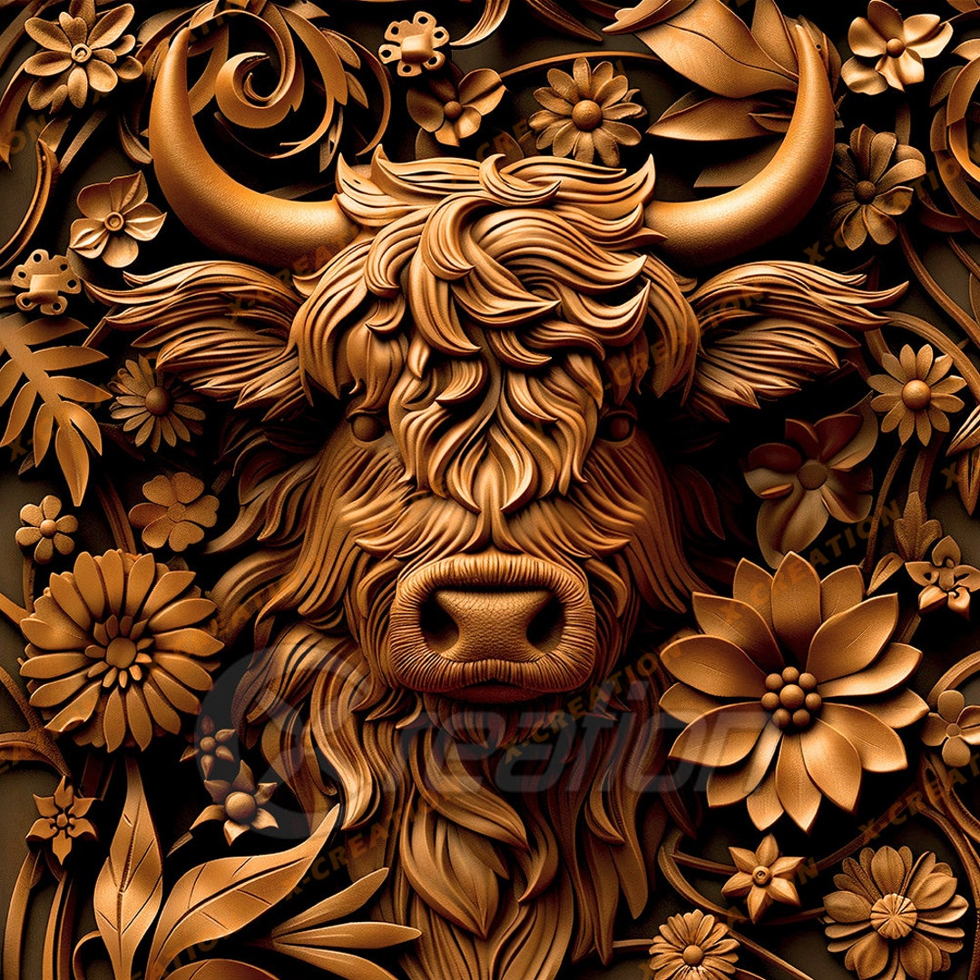 3D Illusion Highland Cow File, HQ PNG for Laser Engravers, Lightburn ...