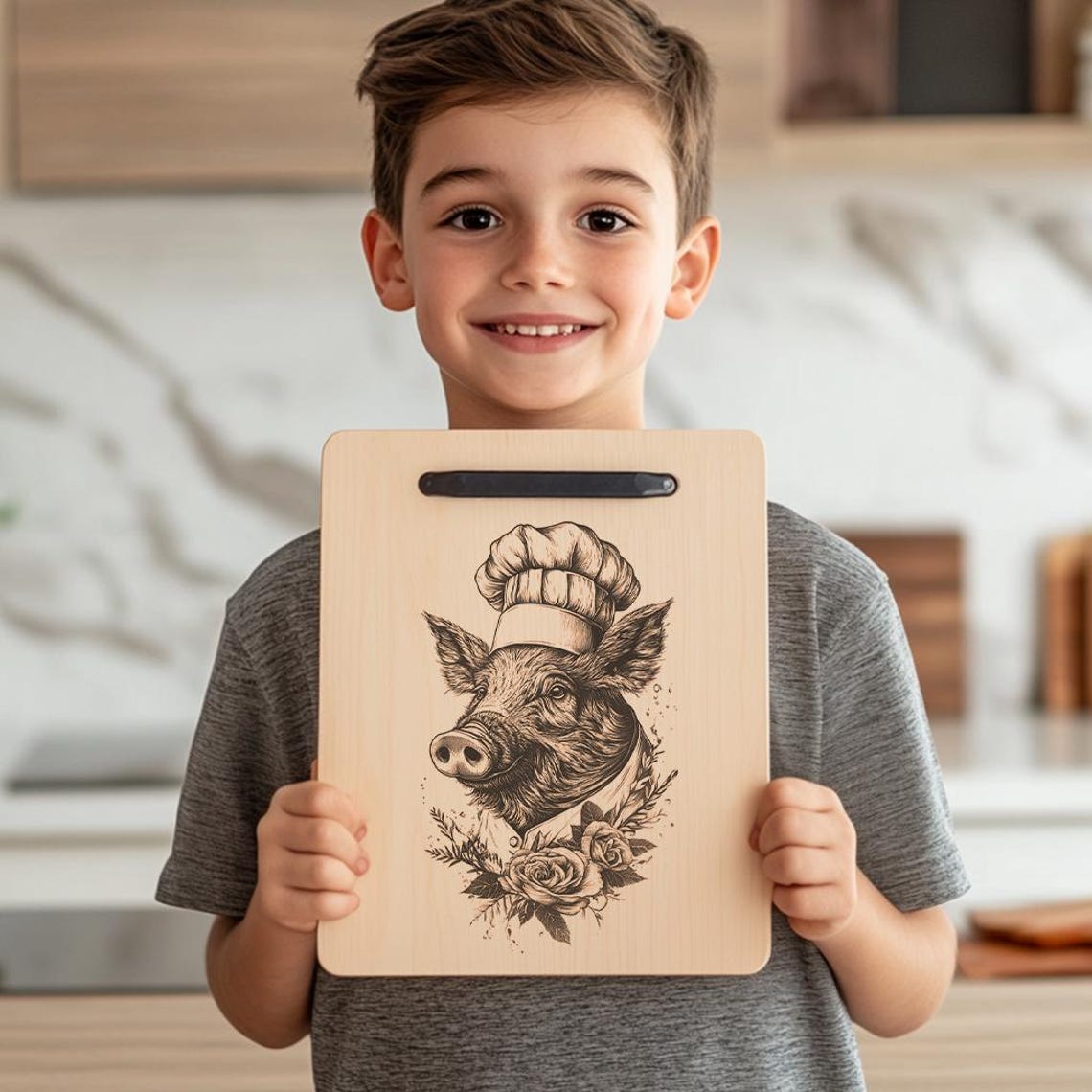 Pig Chef Engraving for Charcuterie Board, Farmhouse Kitchen Decor, PNG ...