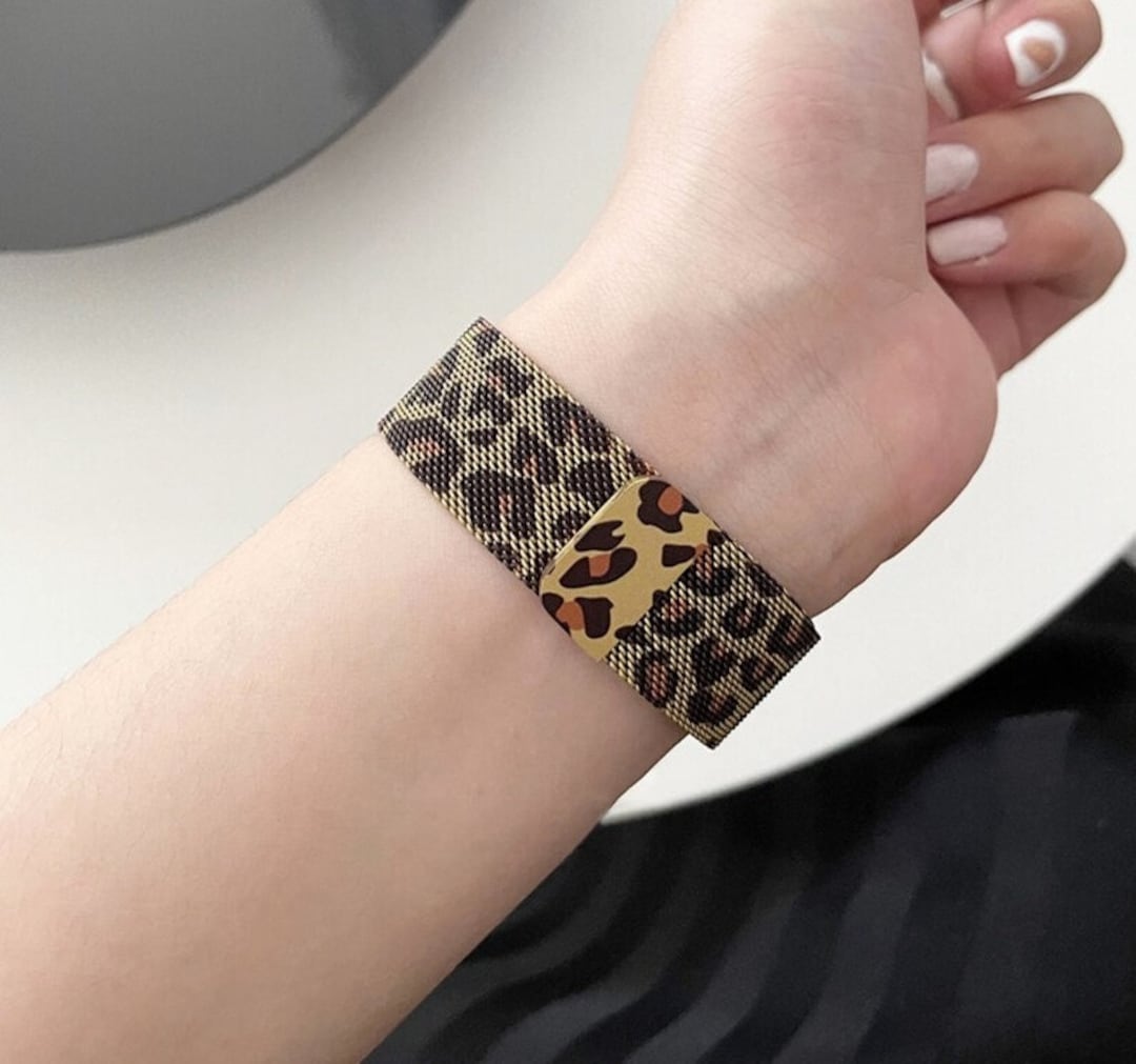 Leopard Print Milanese Apple Watch Strap Magnetic Charms Loop Band Free ...