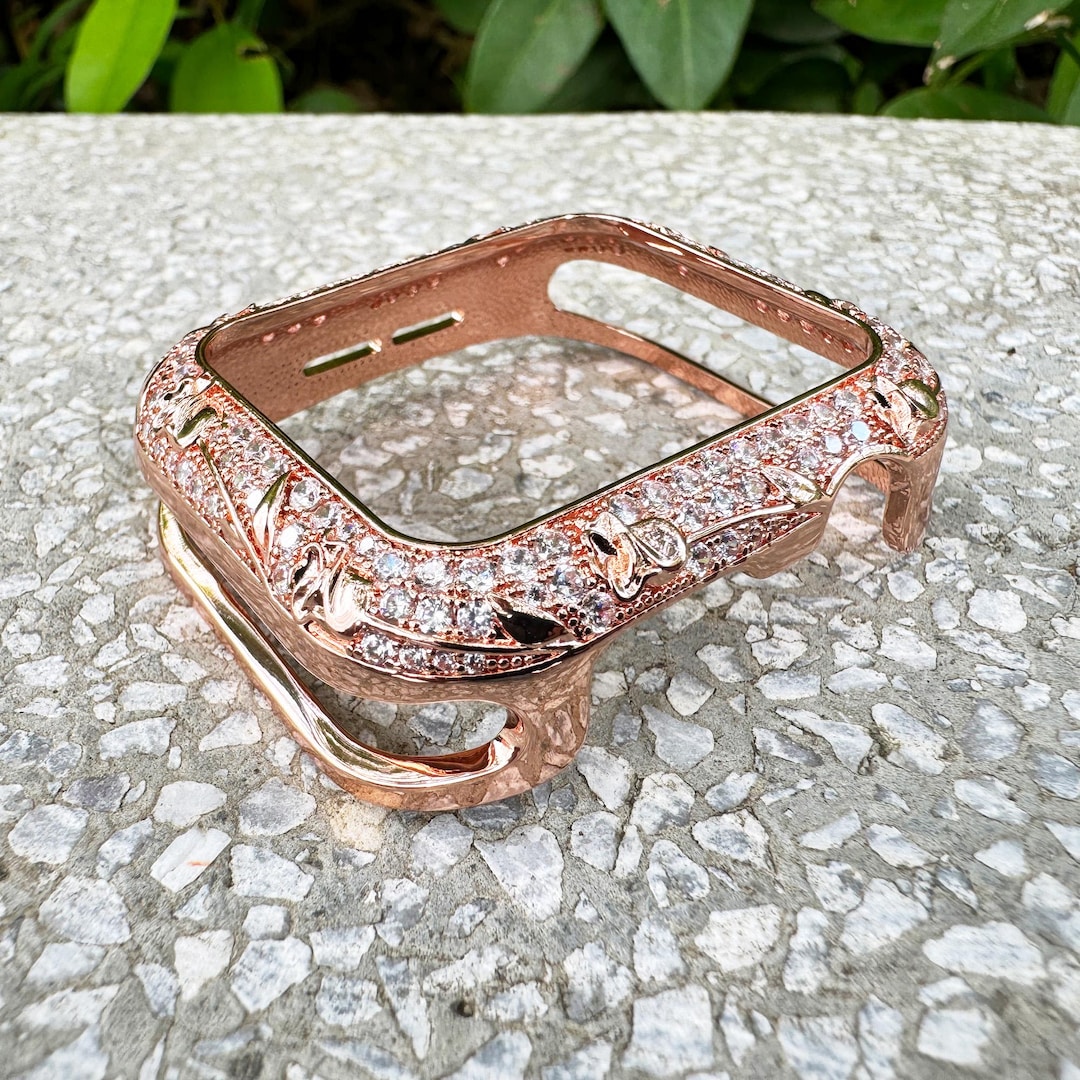 Rose Gold Floral Vine Diamonds Apple Watch Bling Case Bumper Stainless ...