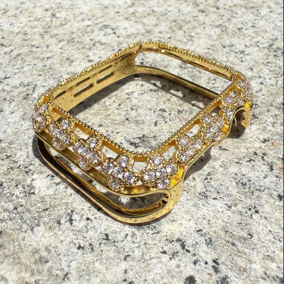 Gold Bling Radiant Bloom Diamond Apple Watch Case Bumper Cover Metal ...