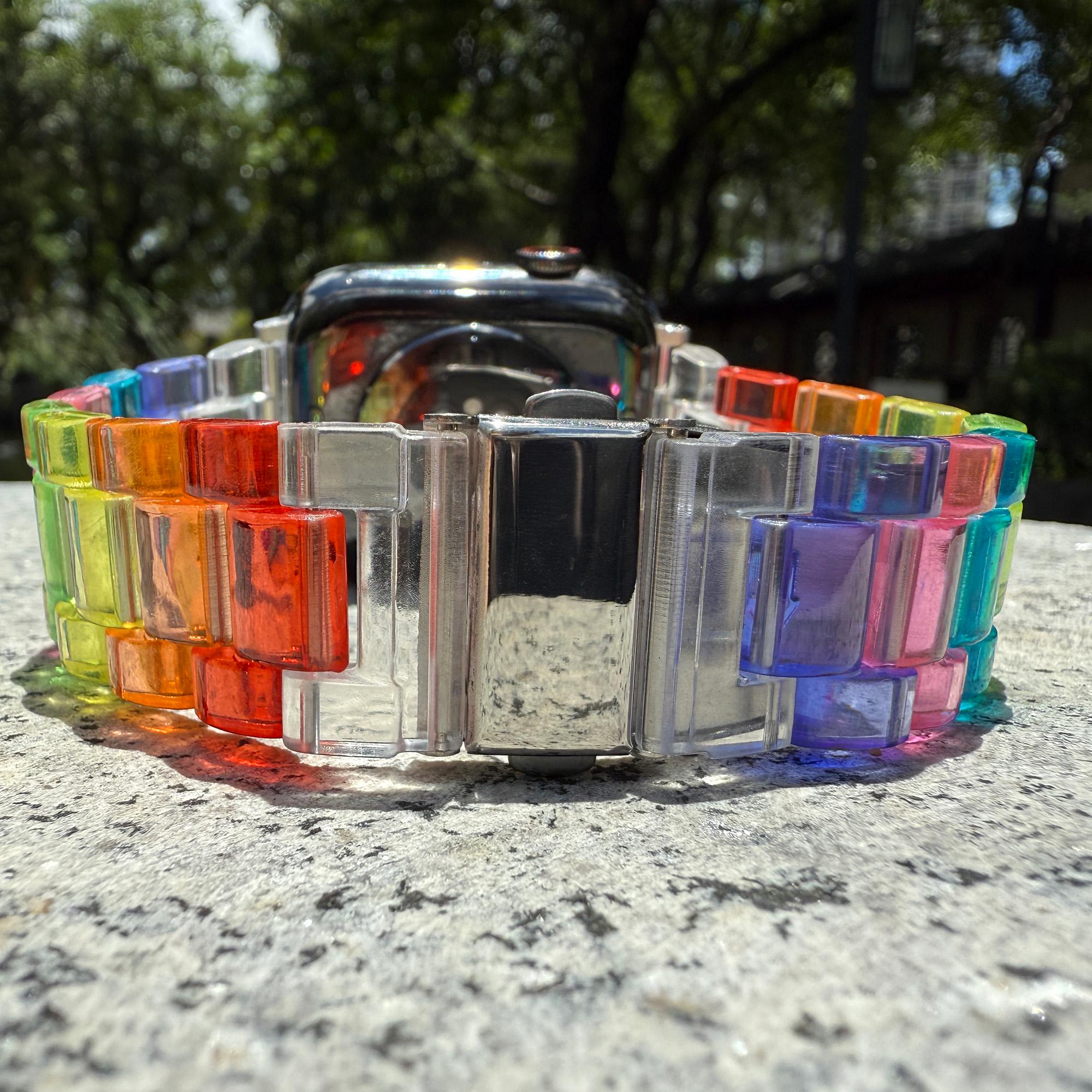 Rainbow Acrylic Radiant Spectrum Apple Watch Band Bracelet Series 10/9 ...
