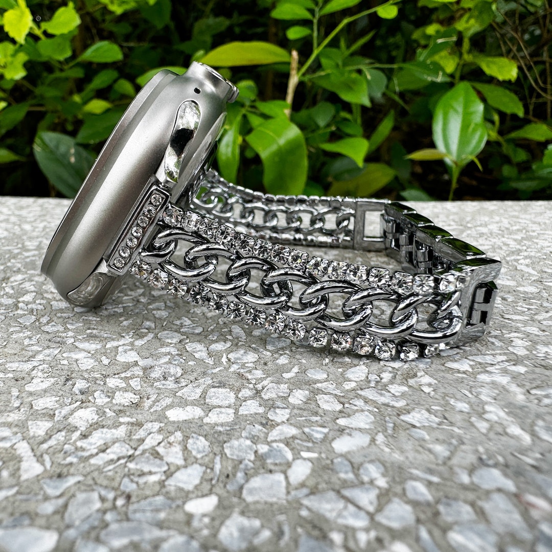 Silver Sparkle Chain Bling Diamonds Apple Watch Band Series Metal 10/9 ...