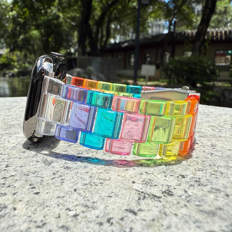 Rainbow Acrylic Radiant Spectrum Apple Watch Band Bracelet Series 10/9 ...