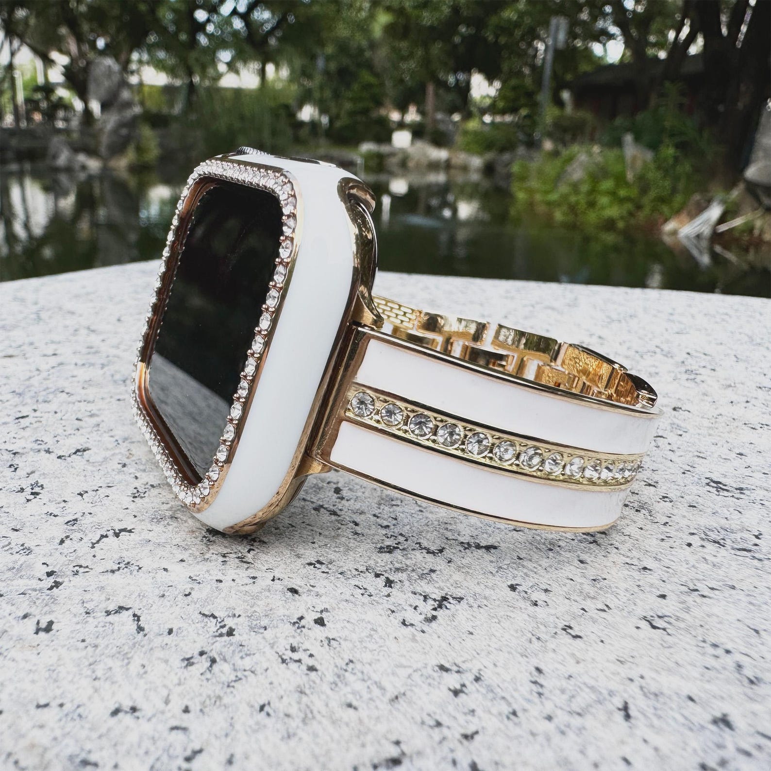 Gold White Glamorlink Crystal Apple Watch Band Bling Diamonds Stainless ...