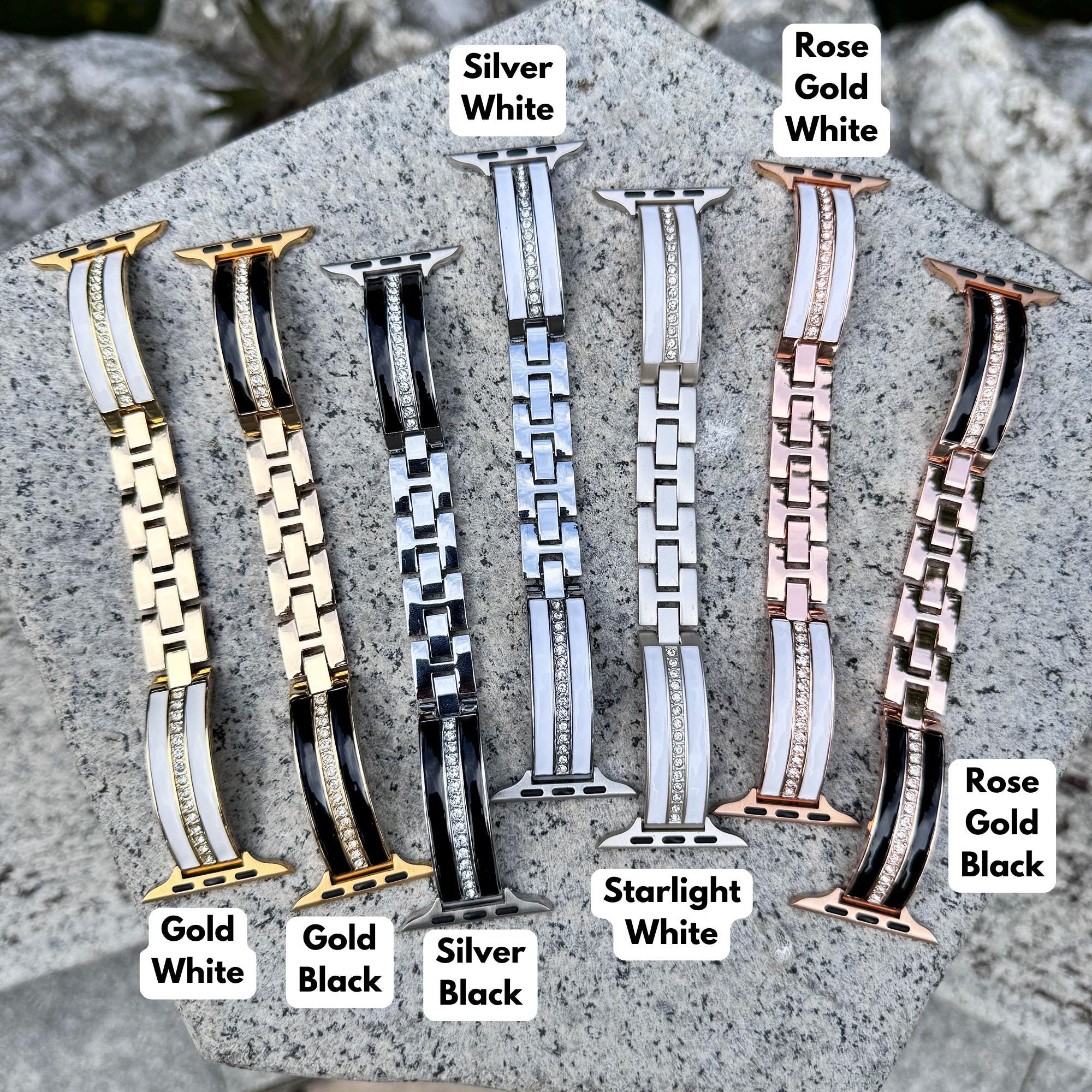 Gold White Glamorlink Crystal Apple Watch Band Bling Diamonds Stainless ...