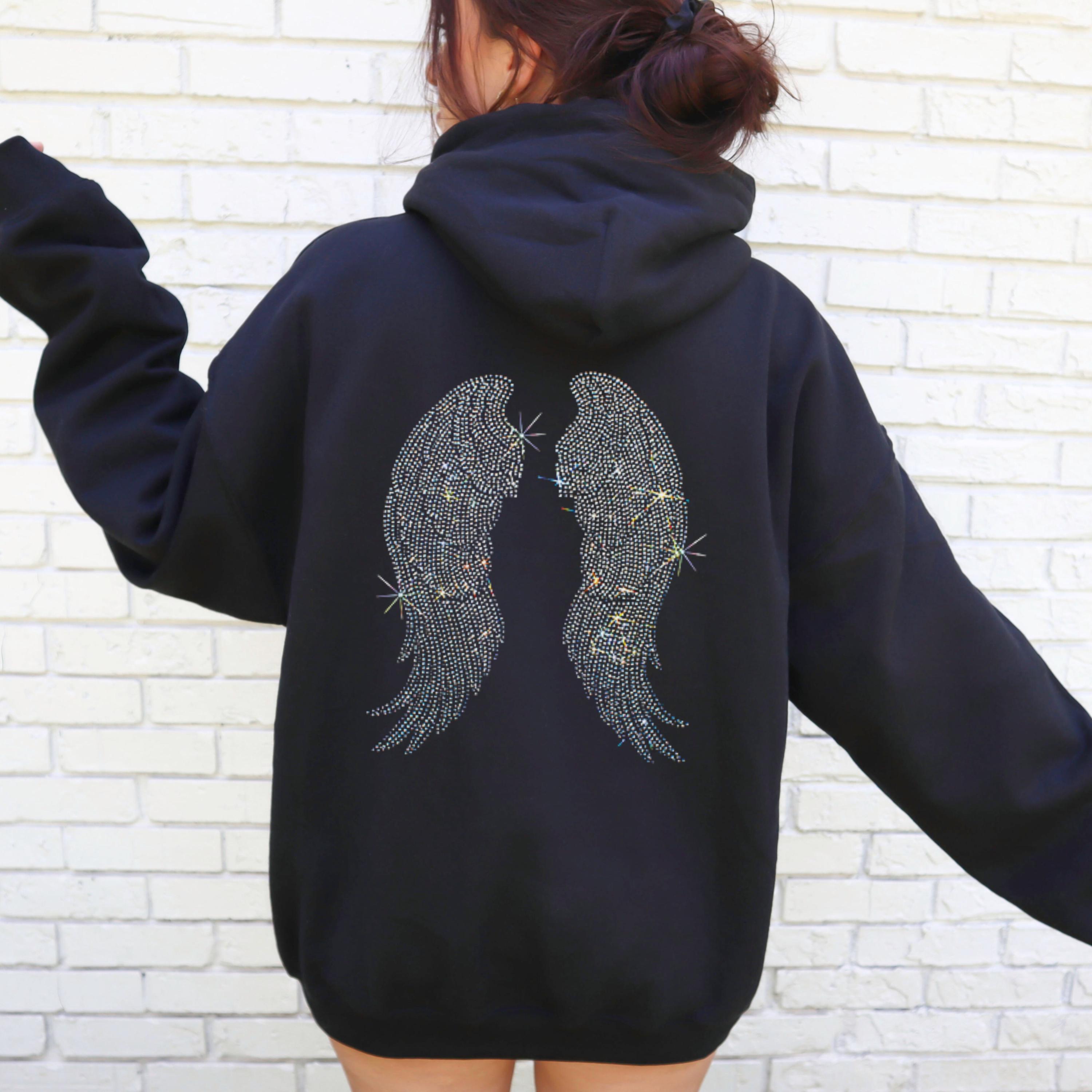 Angel Wings Rhinestones Hoodie, Rhinestones Angel Wings Sweatshirt ...