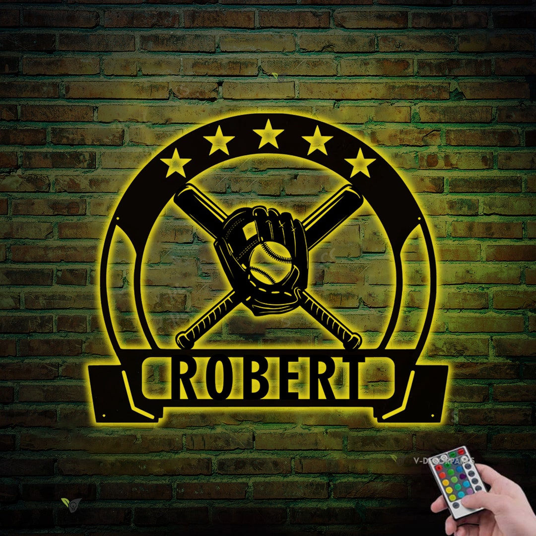 Baseball Bat Name Sign LED Light Personalized Baseball Metal - Etsy