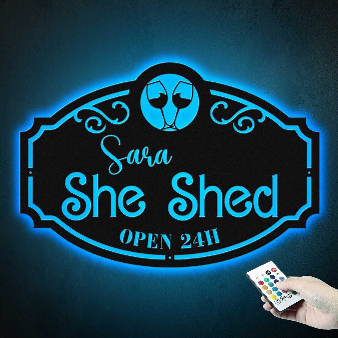 Custom Metal She Shed Sign With Led Lights Open 24 Hours - Etsy