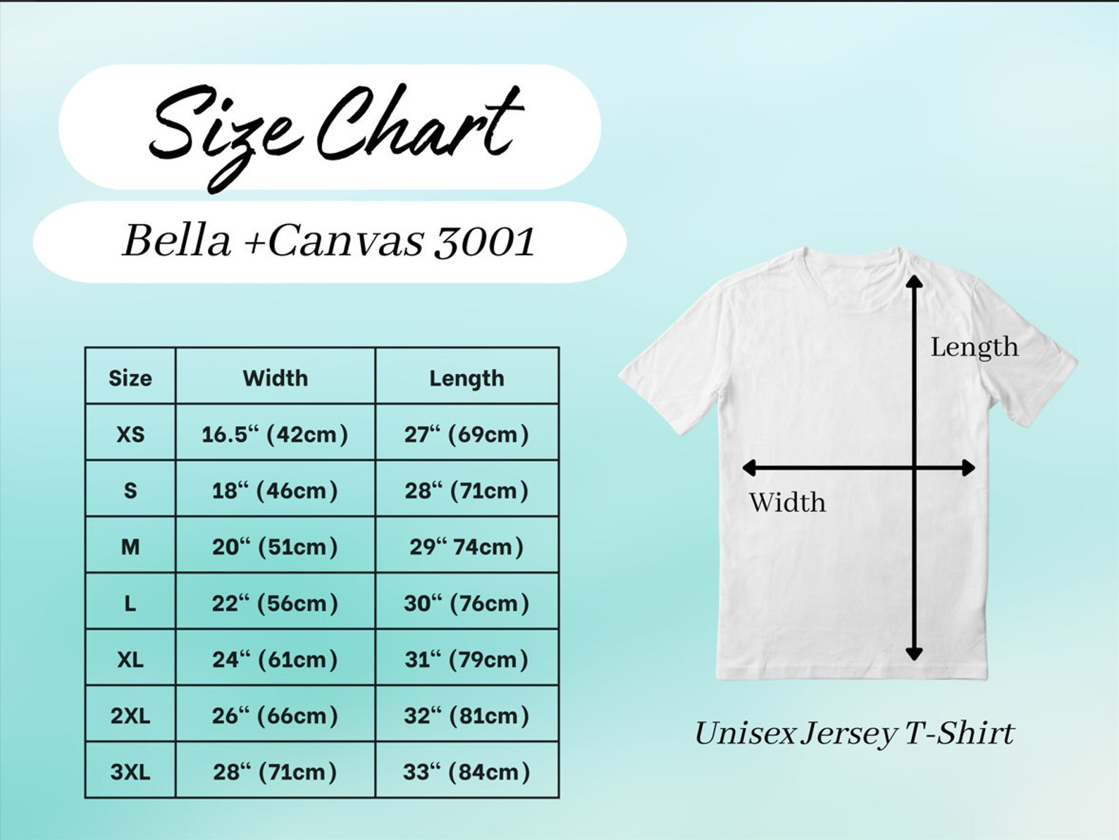 3001 Size Chart, Bella Canvas 3001 Size Chart, Bella Canvas Size Chart ...