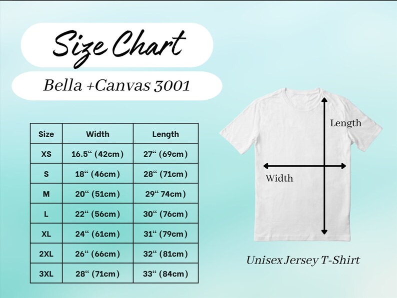3001 Size Chart, Bella Canvas 3001 Size Chart, Bella Canvas Size Chart ...