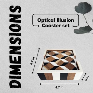 Optical Illusion Coaster Set, Wood Coasters With Holder | Kitchen Gift ...
