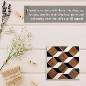Optical Illusion Coaster Set, Wood Coasters With Holder | Kitchen Gift ...