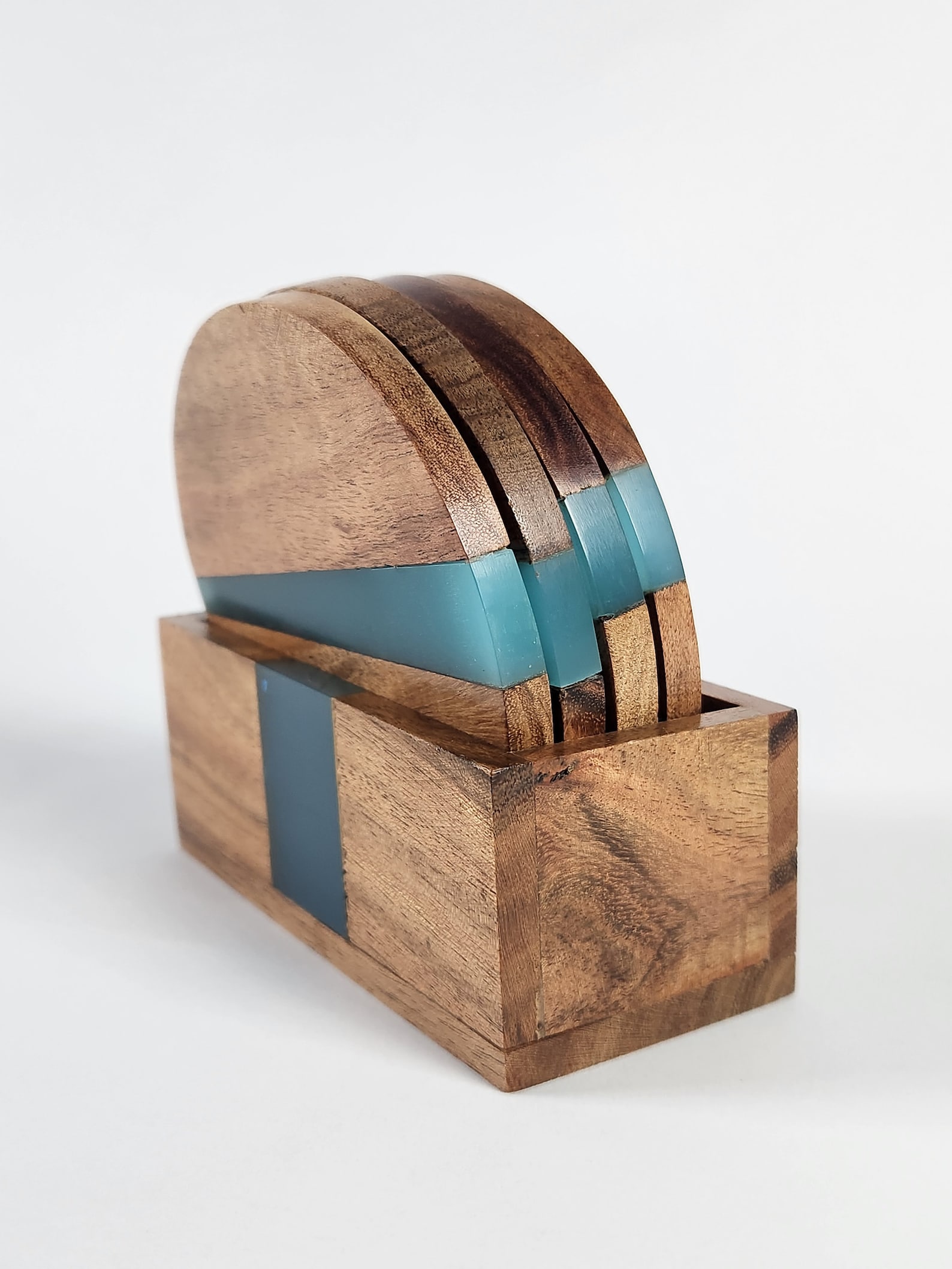 Wooden Epoxy Coaster Set, Handcrafted Coasters With Holder, Resin ...