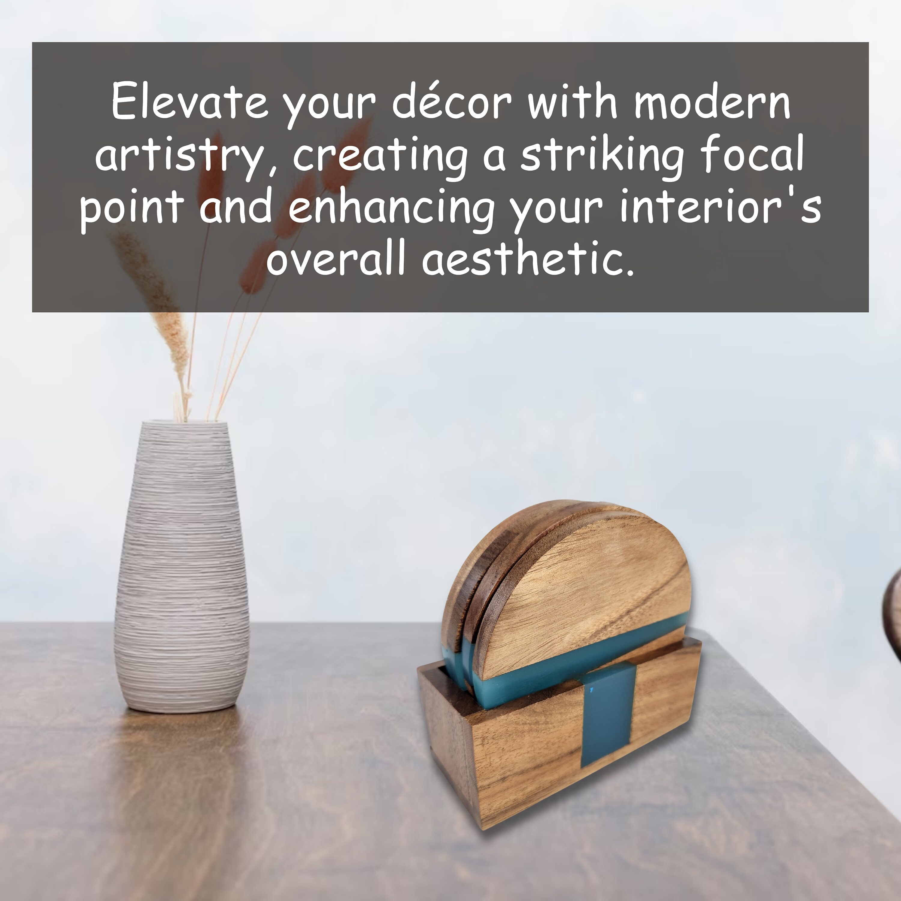 Wooden Epoxy Coaster Set, Handcrafted Coasters With Holder, Resin ...