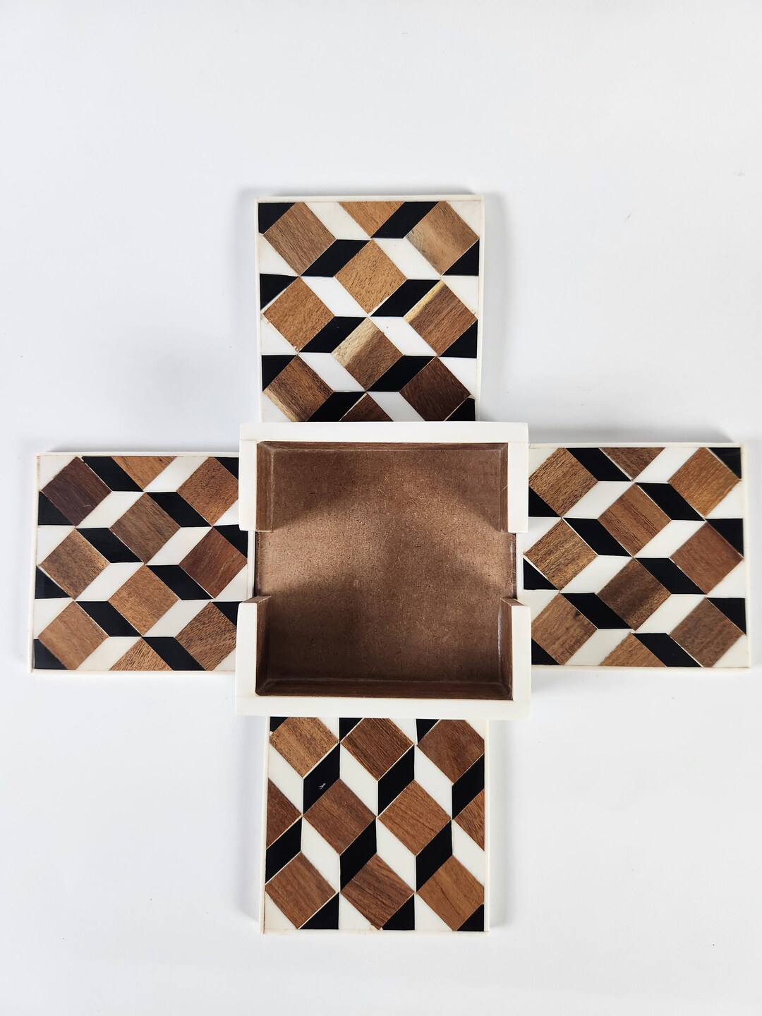 Optical Illusion Coaster Set, Wood Coasters With Holder | Kitchen Gift ...
