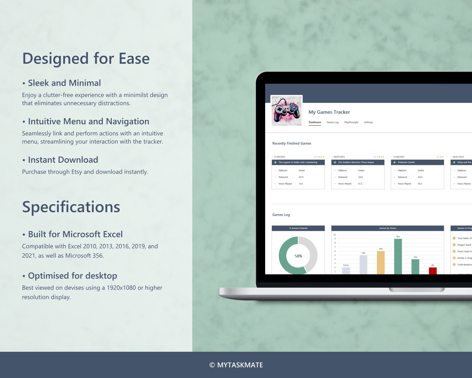 Excel Game Tracker: Backlog Tracker, Gaming Journal (digital Download ...