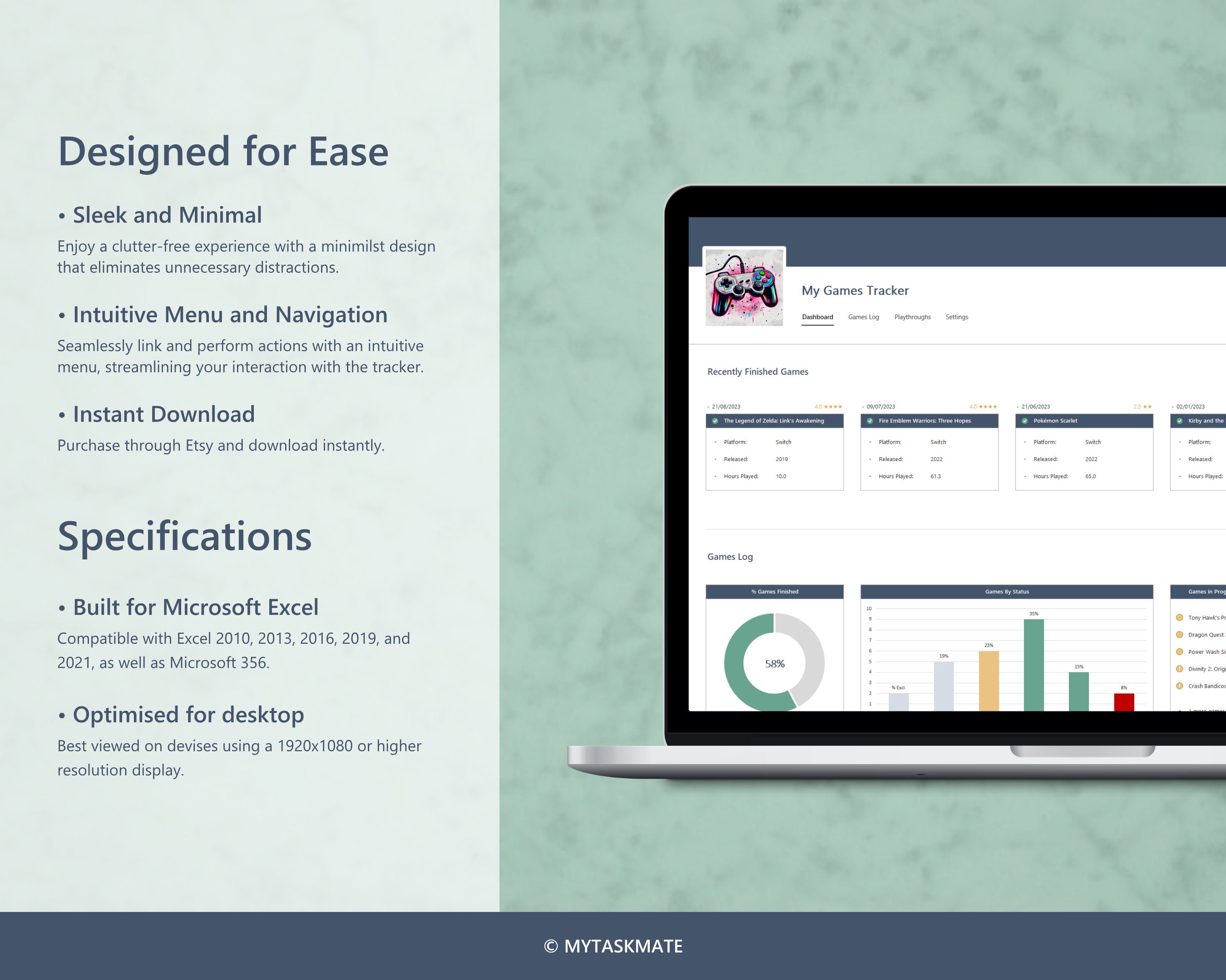 Excel Game Tracker: Backlog Tracker, Gaming Journal (digital Download ...