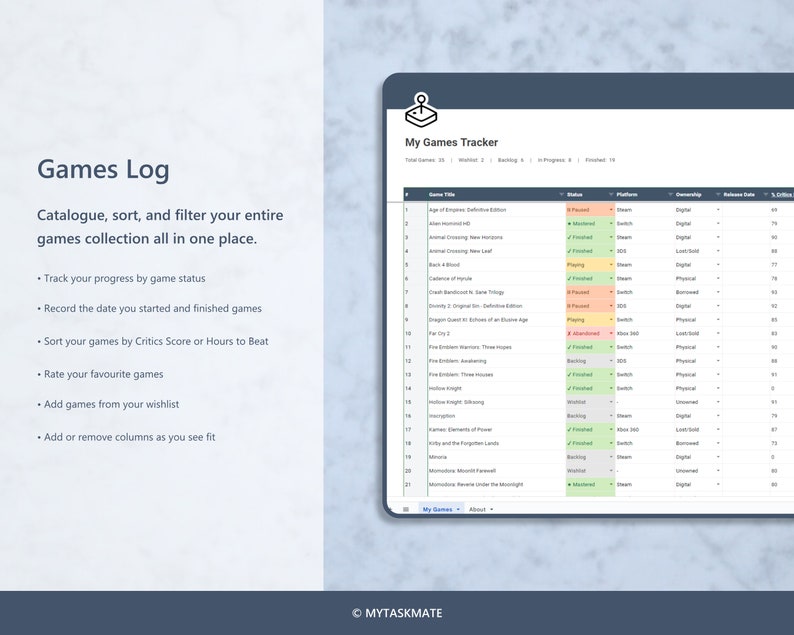 Video Game Tracker for Google - Games Tracker | Game Journal | Game ...