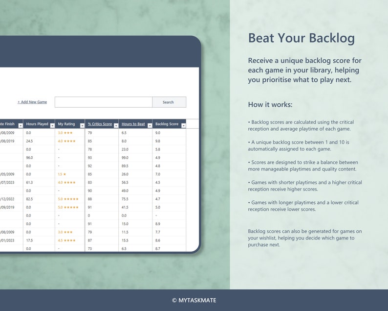 Excel Game Tracker: Backlog Tracker, Gaming Journal (digital Download) - Etsy