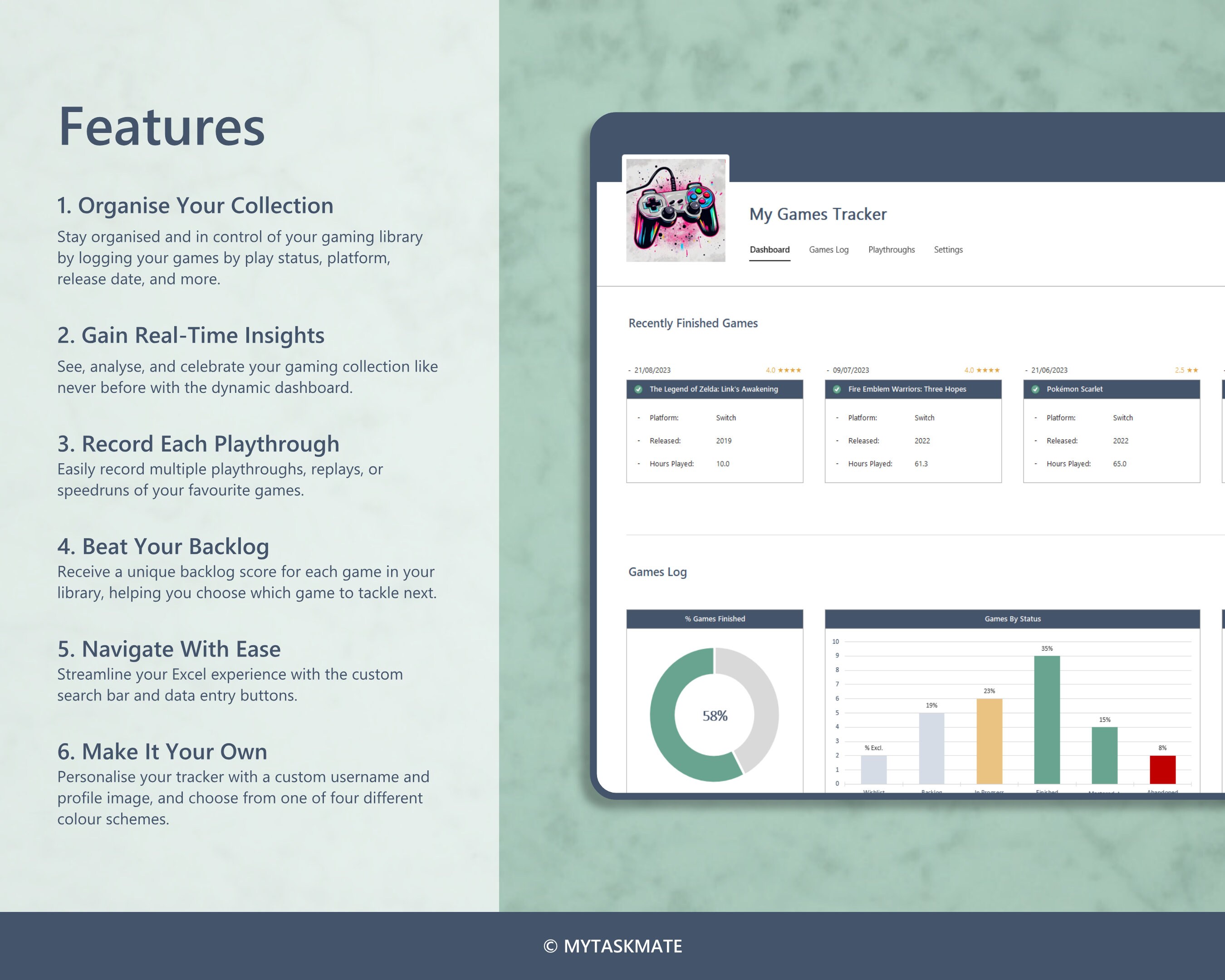 Excel Game Tracker: Backlog Tracker, Gaming Journal (digital Download ...