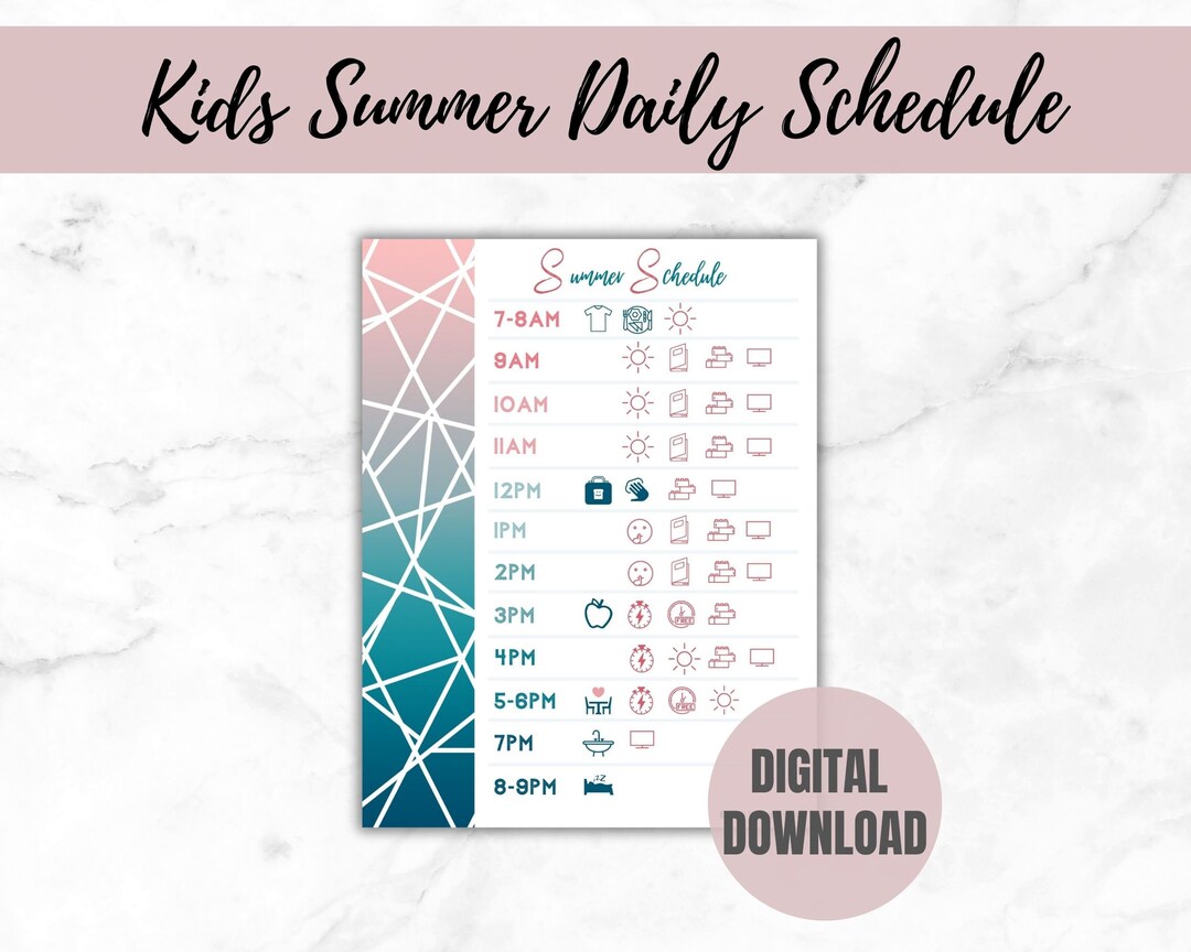 Kid's Daily Summer Agenda, Summer Schedule, Printable Kid Schedule - Etsy