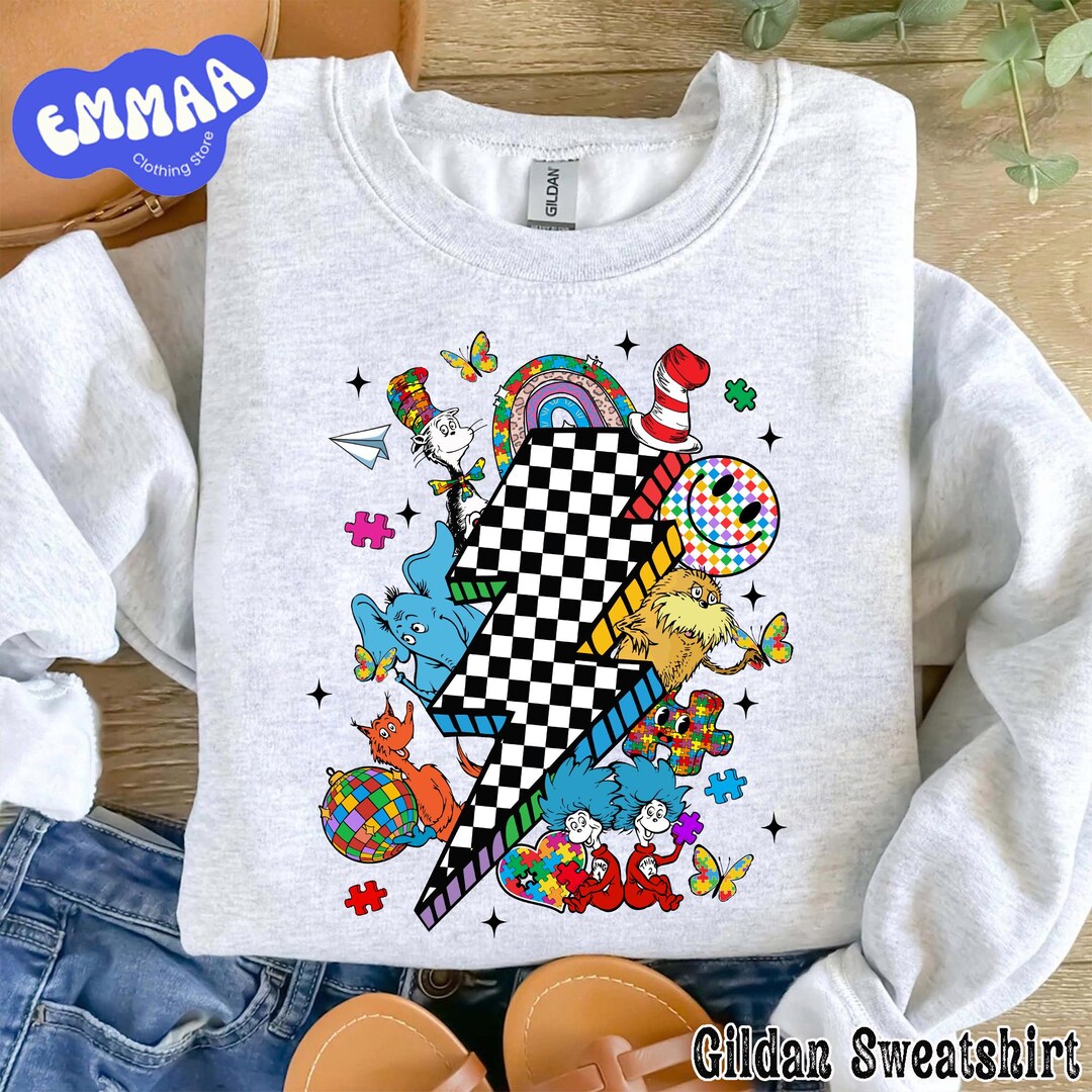Lightning Bolt Dr Seus.s Autism Awareness Shirt, Cat Autism Awareness ...