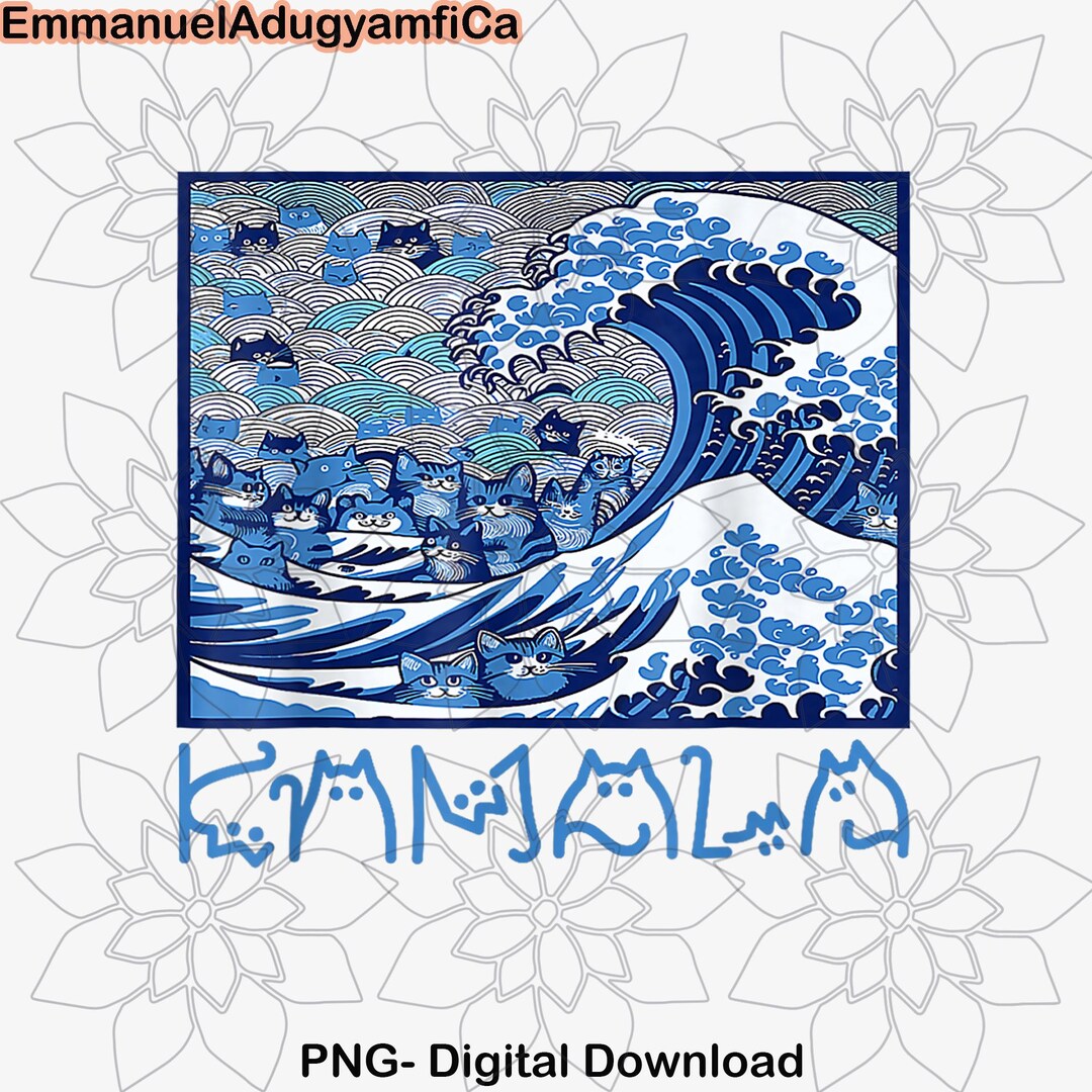 Blue Wave Cat for Kamala Png, Trendy Cat Wave Png, Kamala Harris for ...