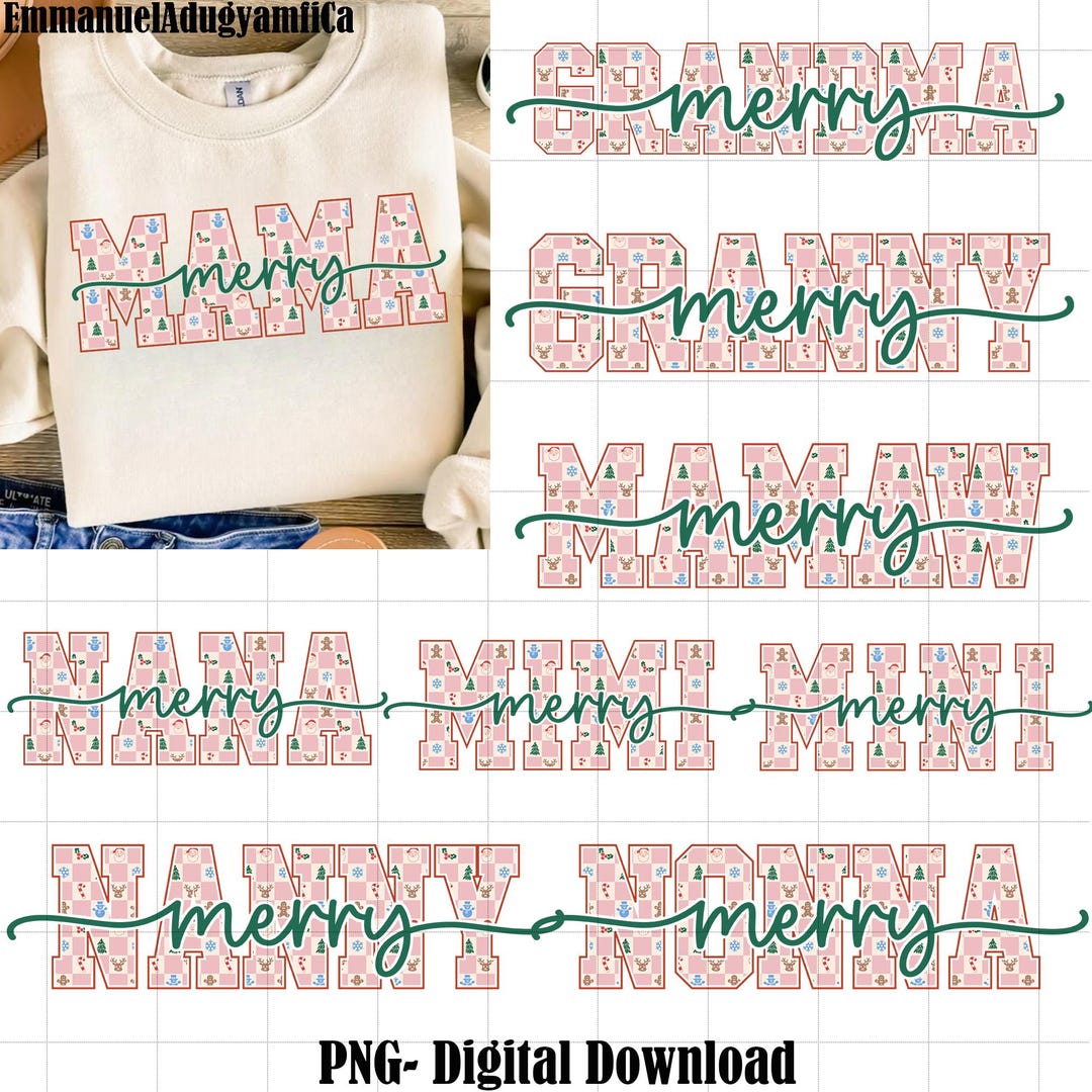 9 Files Merry Mama Merry Mini PNG Bundle, Retro Christmas Merry Mama ...
