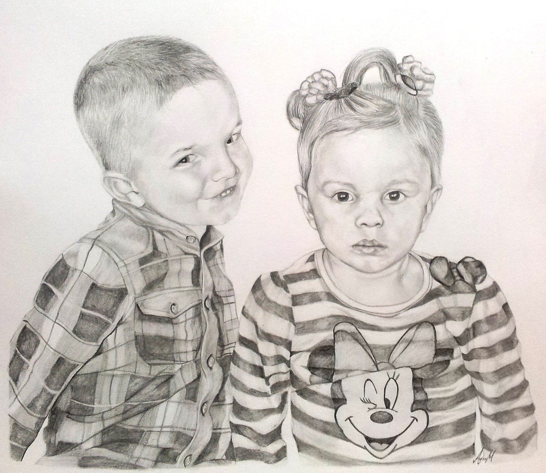 Sketch of Two People Family Portrait Family Pencil Sketch - Etsy