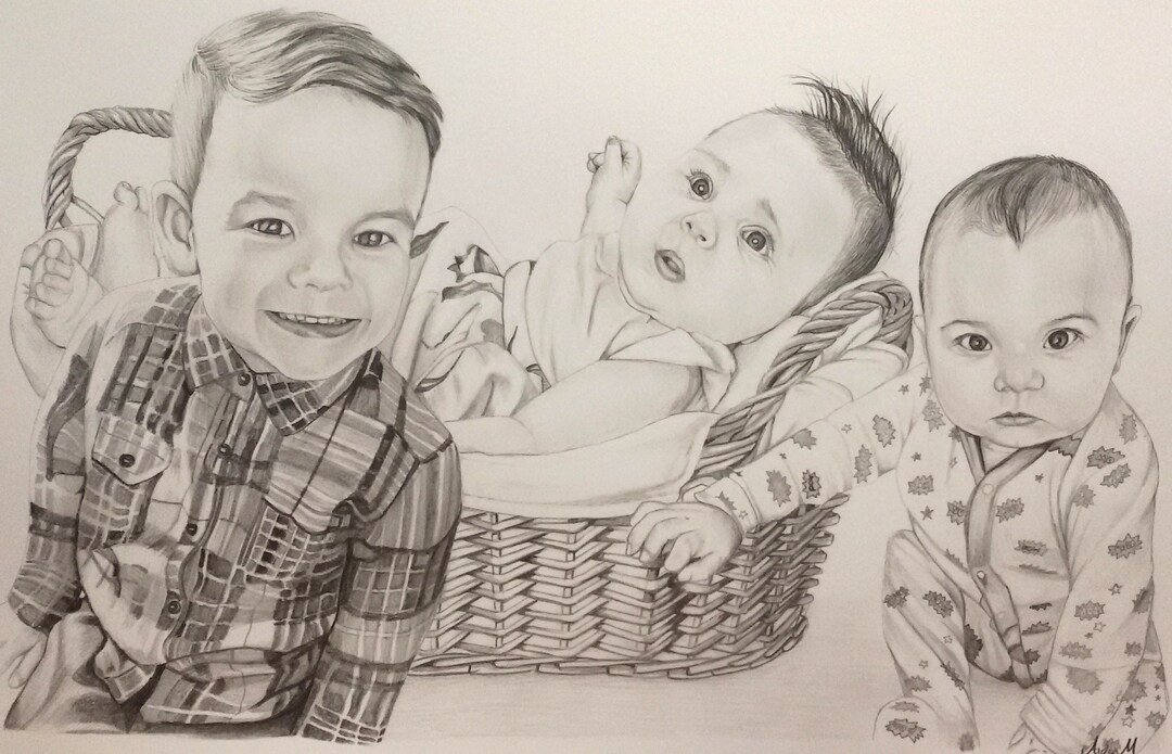 Sketch of Three People Family Portrait Family Pencil - Etsy