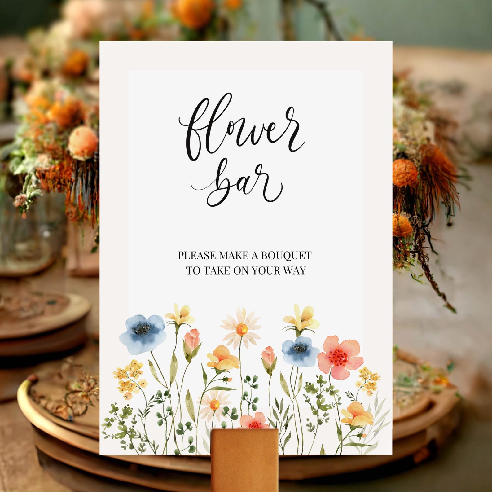Flower Bar Sign Printable Yellow Flower Bar Signage Baby Shower ...