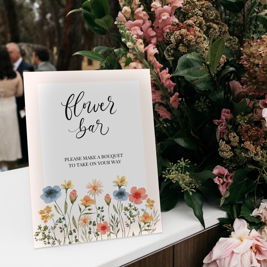 Flower Bar Sign Printable Yellow Flower Bar Signage Baby Shower ...