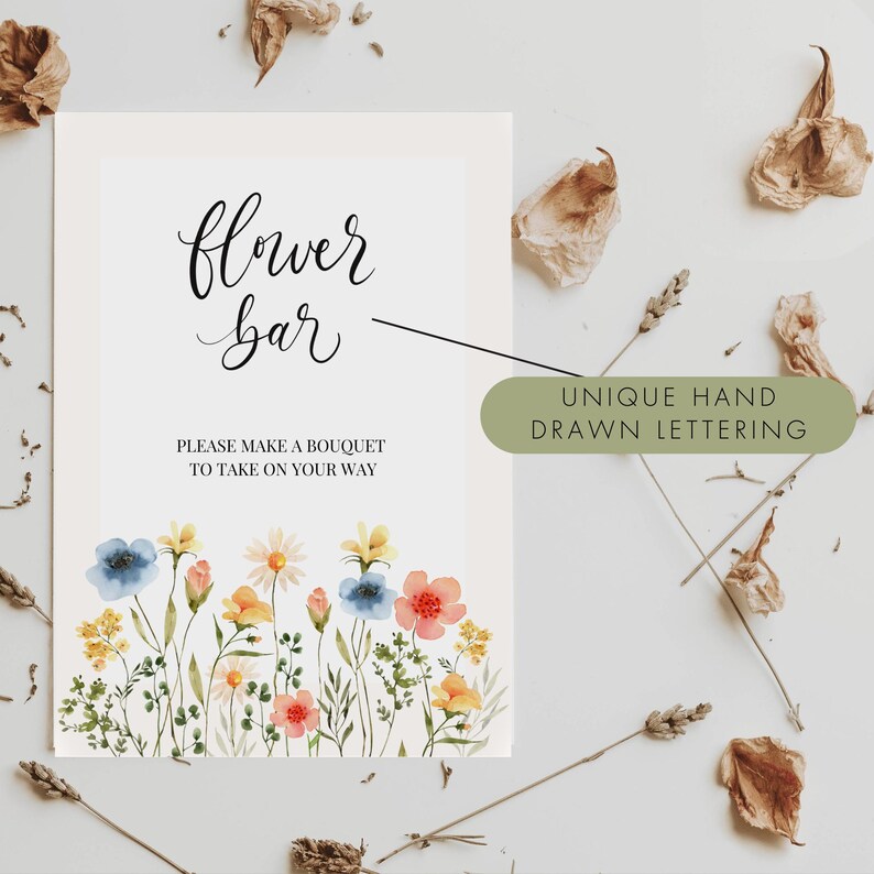 Flower Bar Sign Printable Yellow Flower Bar Signage Baby Shower ...