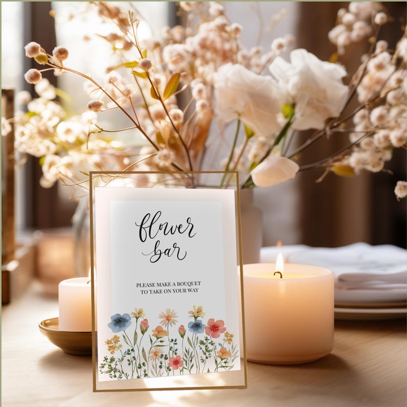 Flower Bar Sign Printable Yellow Flower Bar Signage Baby Shower ...