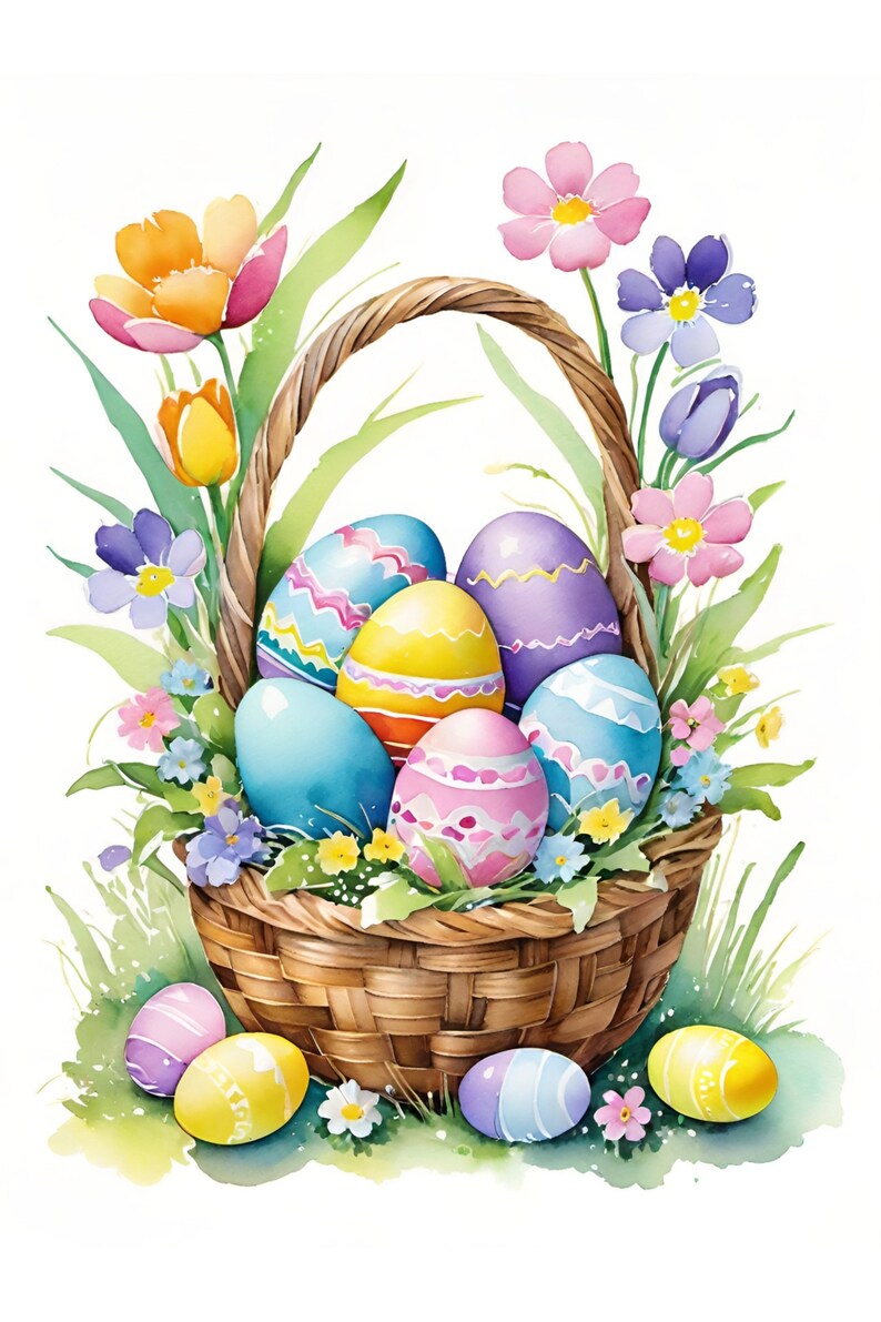 Easter Eggs Basket Spring Festive Clip Art Illustration 3000x9000px ...
