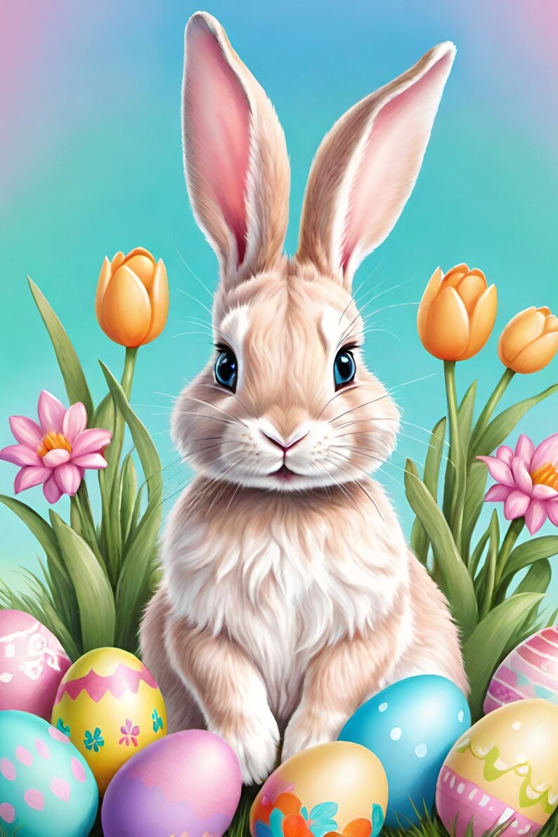 Easter Spring Bunny, Mouse ,flowers and Eggs Clip Art, Illustration Set ...