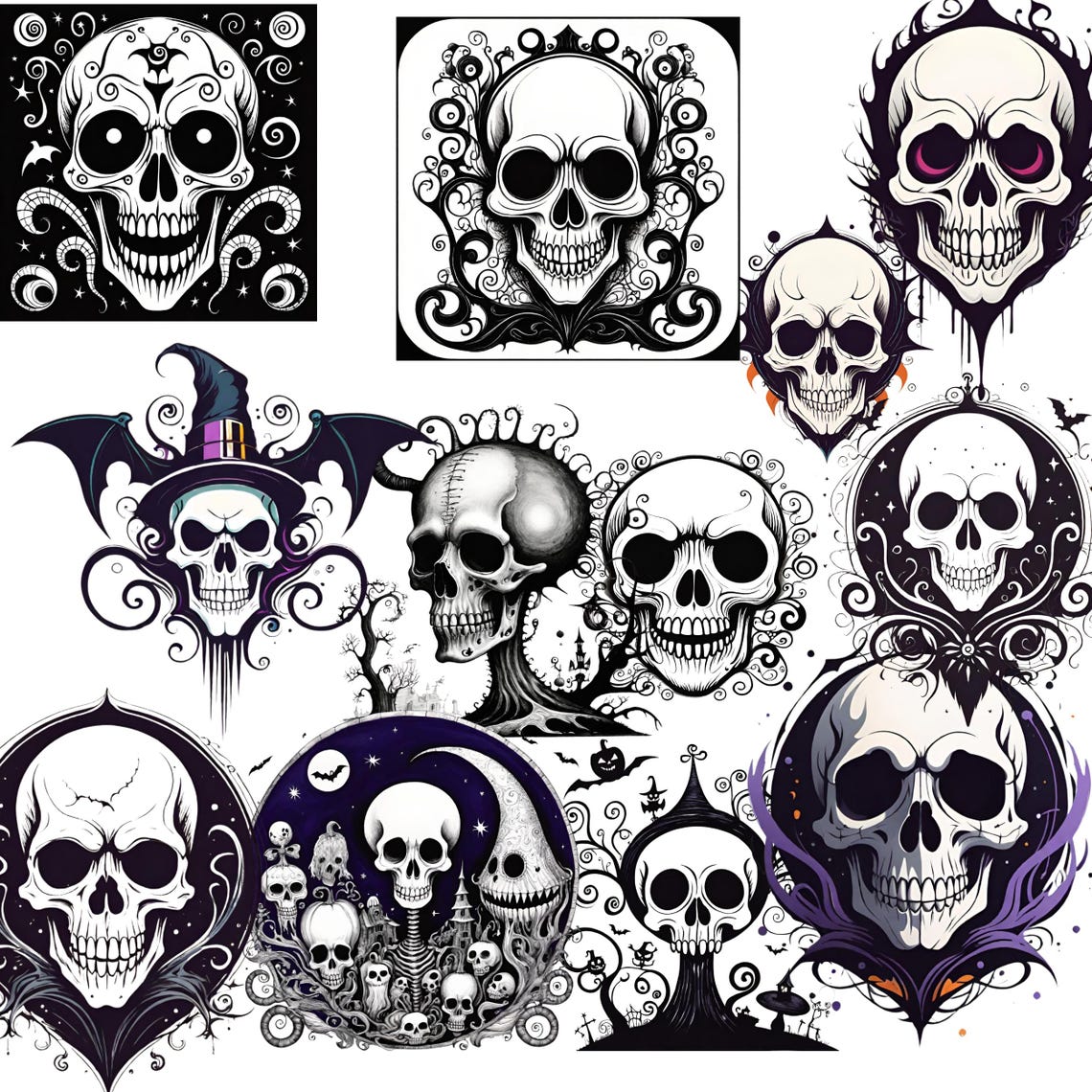 Halloween Scull Clip Art,sticker Sublimation Digital Download, Bundle ...