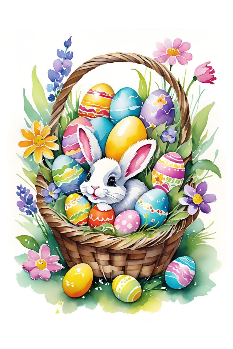 Easter Eggs Basket Spring Festive Clip Art Illustration 3000x9000px ...