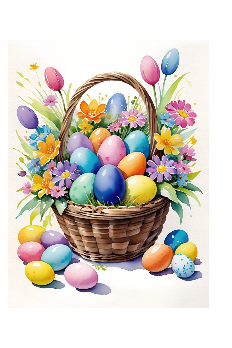 Easter Eggs Basket Spring Festive Clip Art Illustration 3000x9000px ...