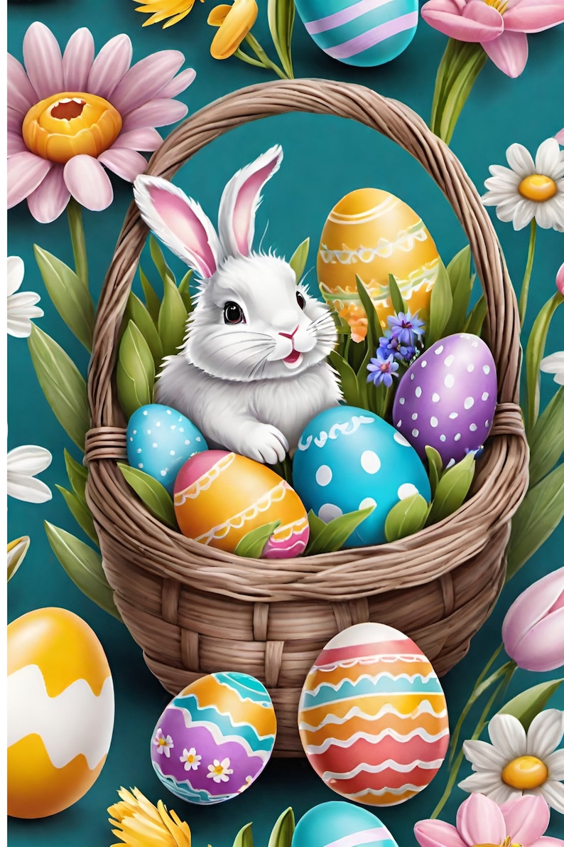 Easter Eggs Basket Spring Festive Clip Art Illustration 3000x9000px ...