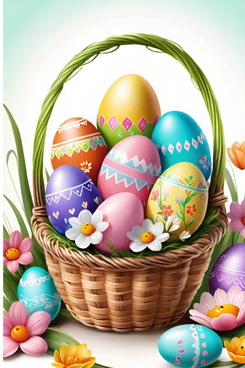 Easter Eggs Basket Spring Festive Clip Art Illustration 3000x9000px ...