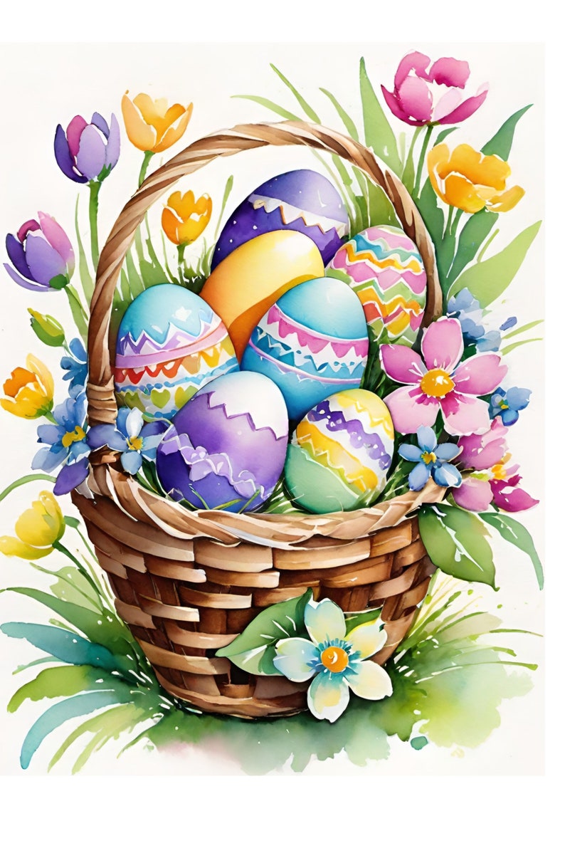 Easter Eggs Basket Spring Festive Clip Art Illustration 3000x9000px ...